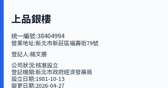 上品銀樓的照片-統編 38404994(新北市) 公司登記資料與營業項目詳細圖表