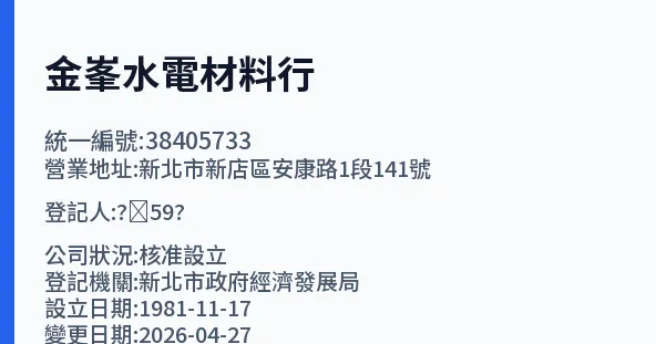 金峯水電材料行的照片-統編 38405733(新北市) 公司登記資料與營業項目詳細圖表
