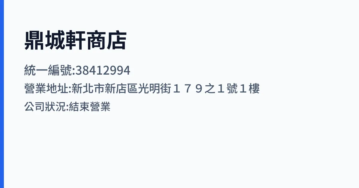 鼎城軒商店 - 統編 38412994(新北市) 公司登記資料與營業項目詳細圖表