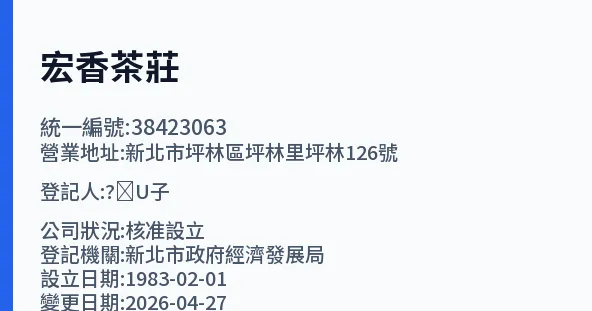 宏香茶莊的照片-統編 38423063(新北市) 公司登記資料與營業項目詳細圖表