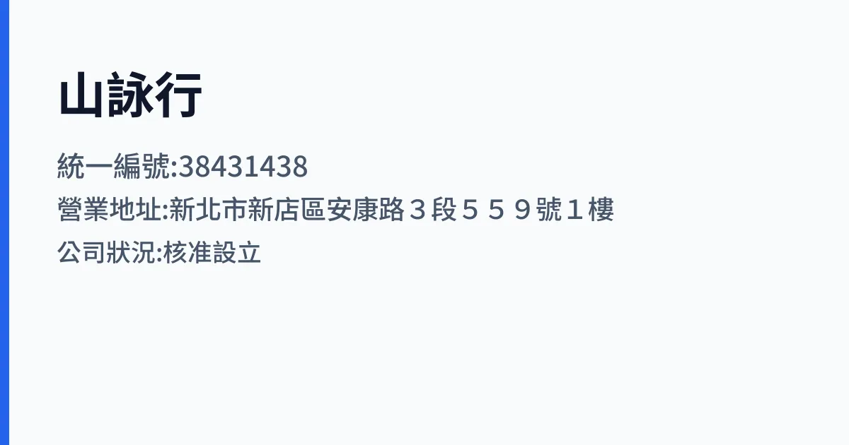 山詠行 - 統編 38431438(新北市) 公司登記資料與營業項目詳細圖表