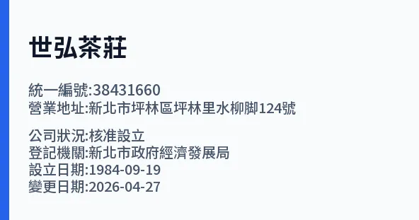 世弘茶莊的照片-統編 38431660(新北市) 公司登記資料與營業項目詳細圖表