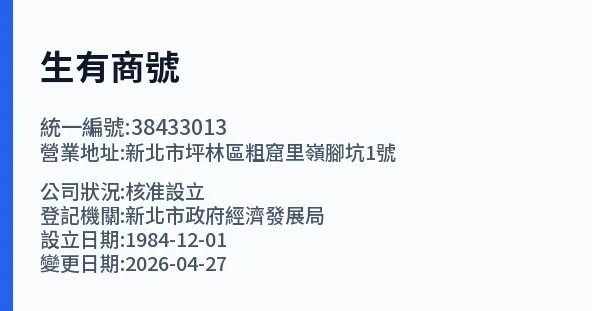 生有商號的照片-統編 38433013(新北市) 公司登記資料與營業項目詳細圖表