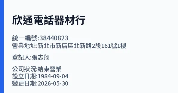 欣通電話器材行的照片-統編 38440823(新北市) 公司登記資料與營業項目詳細圖表