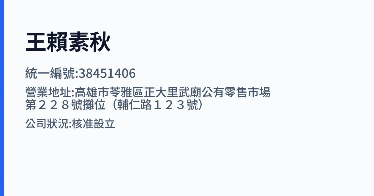 王賴素秋 - 統編 38451406（高雄市） 公司登記資料與營業項目詳細圖表