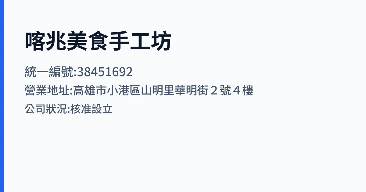 喀兆美食手工坊 - 統編 38451692（高雄市） 公司登記資料與營業項目詳細圖表
