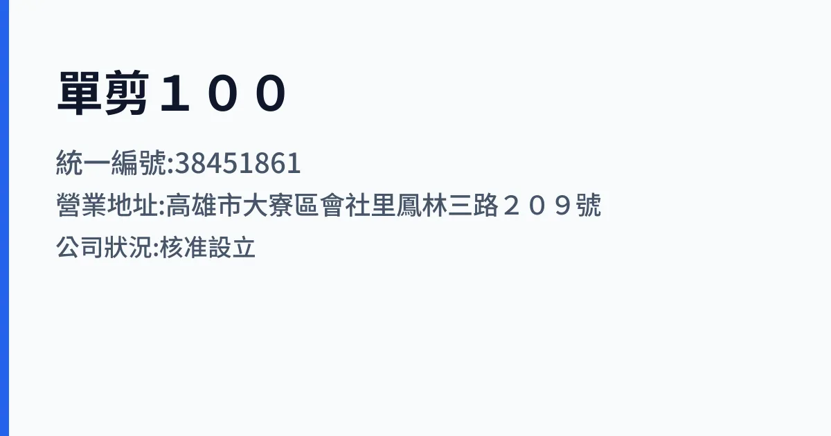單剪１００ - 統編 38451861(高雄市) 公司登記資料與營業項目詳細圖表