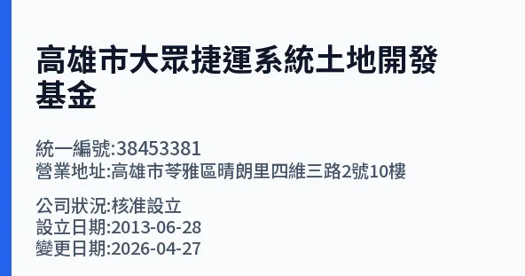 高雄市大眾捷運系統土地開發基金的照片-統編 38453381(高雄市) 公司登記資料與營業項目詳細圖表
