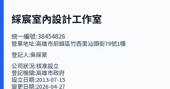 綵宸室內設計工作室的照片-統編 38454826(高雄市) 公司登記資料與營業項目詳細圖表