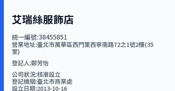 艾瑞絲服飾店的照片-統編 38455851(臺北市) 公司登記資料與營業項目詳細圖表