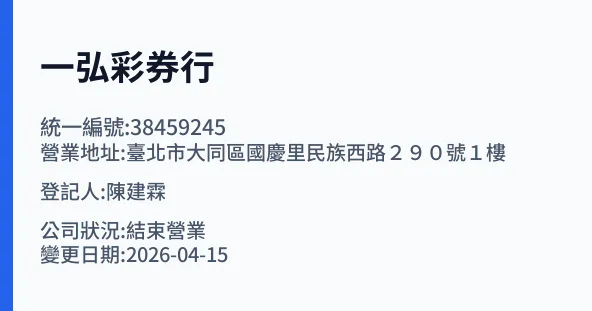 一弘彩券行的照片-統編 38459245(臺北市) 公司登記資料與營業項目詳細圖表
