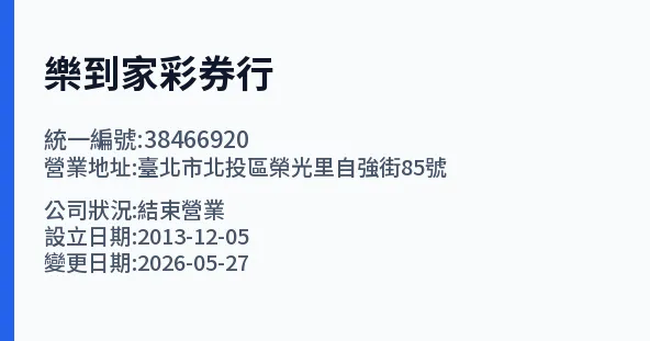 樂到家彩券行的照片-統編 38466920(臺北市) 公司登記資料與營業項目詳細圖表