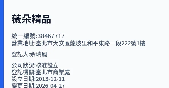 薇朵精品的照片-統編 38467717(臺北市) 公司登記資料與營業項目詳細圖表