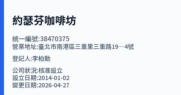 約瑟芬咖啡坊的照片-統編 38470375(臺北市) 公司登記資料與營業項目詳細圖表