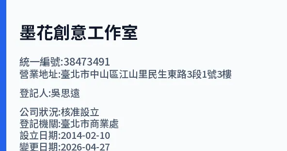 墨花創意工作室的照片-統編 38473491(臺北市) 公司登記資料與營業項目詳細圖表