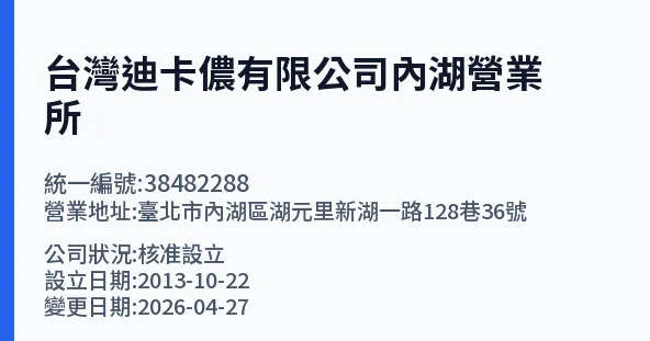 台灣迪卡儂有限公司內湖營業所的照片-統編 38482288(臺北市) 公司登記資料與營業項目詳細圖表