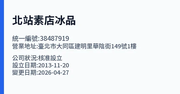 北站素店冰品的照片-統編 38487919(臺北市) 公司登記資料與營業項目詳細圖表
