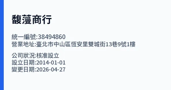馥䕕商行的照片-統編 38494860(臺北市) 公司登記資料與營業項目詳細圖表