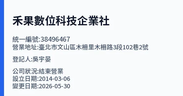 禾果數位科技企業社的照片-統編 38496467(臺北市) 公司登記資料與營業項目詳細圖表