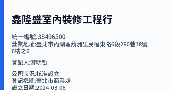 鑫隆盛室內裝修工程行的照片-統編 38496500(臺北市) 公司登記資料與營業項目詳細圖表