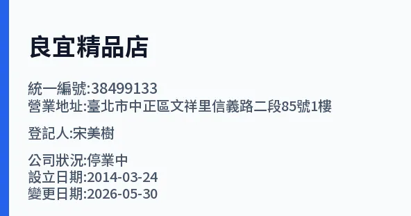 良宜精品店的照片-統編 38499133(臺北市) 公司登記資料與營業項目詳細圖表
