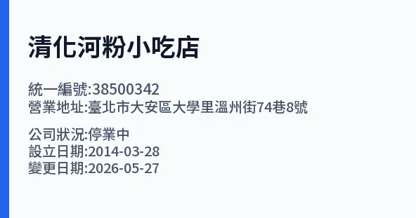 清化河粉小吃店的照片-統編 38500342(臺北市) 公司登記資料與營業項目詳細圖表