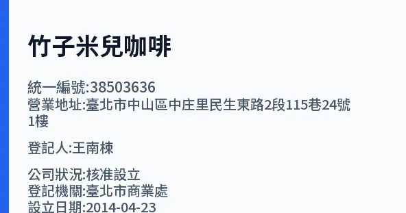 竹子米兒咖啡的照片-統編 38503636(臺北市) 公司登記資料與營業項目詳細圖表