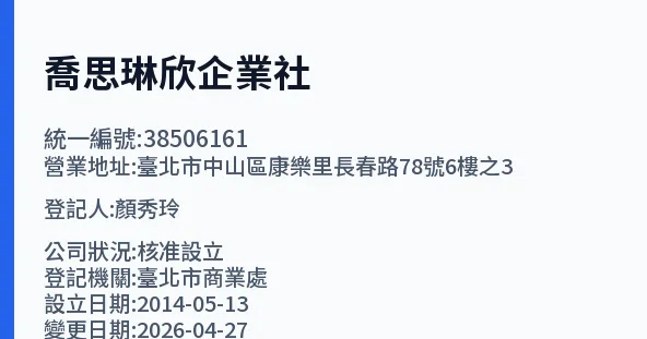 喬思琳欣企業社的照片-統編 38506161(臺北市) 公司登記資料與營業項目詳細圖表
