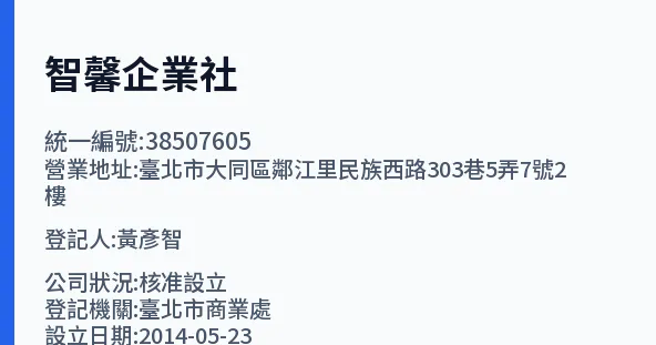 智馨企業社的照片-統編 38507605(臺北市) 公司登記資料與營業項目詳細圖表