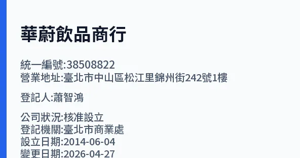 華蔚飲品商行的照片-統編 38508822(臺北市) 公司登記資料與營業項目詳細圖表