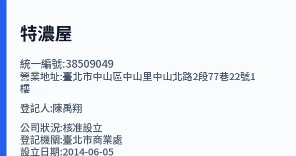 特濃屋的照片-統編 38509049(臺北市) 公司登記資料與營業項目詳細圖表