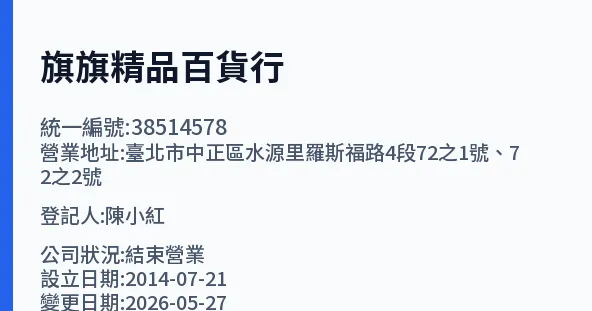 旗旗精品百貨行的照片-統編 38514578(臺北市) 公司登記資料與營業項目詳細圖表