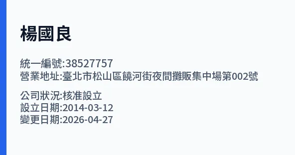 楊國良的照片-統編 38527757(臺北市) 公司登記資料與營業項目詳細圖表