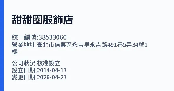 甜甜圈服飾店的照片-統編 38533060(臺北市) 公司登記資料與營業項目詳細圖表