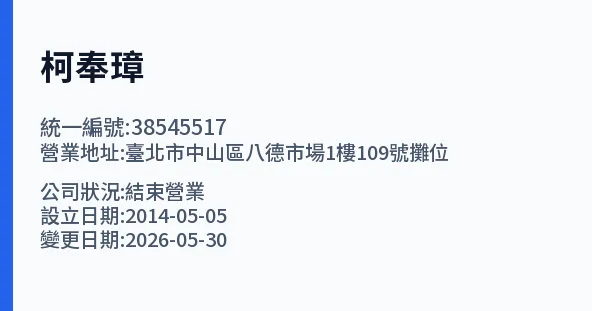 柯奉璋的照片-統編 38545517(臺北市) 公司登記資料與營業項目詳細圖表