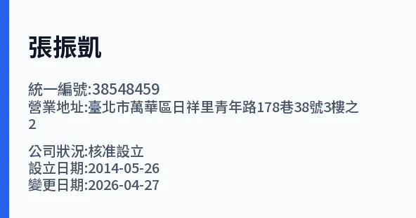 張振凱的照片-統編 38548459(臺北市) 公司登記資料與營業項目詳細圖表