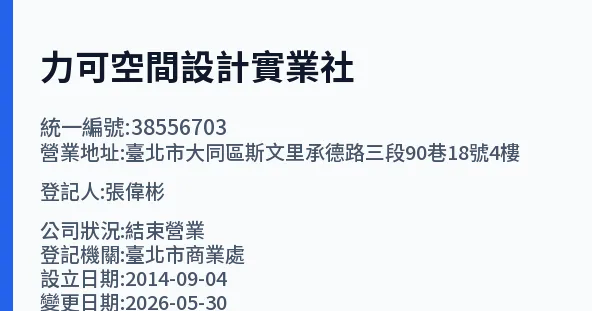 力可空間設計實業社的照片-統編 38556703(臺北市) 公司登記資料與營業項目詳細圖表