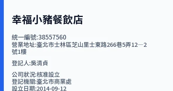 幸福小豬餐飲店的照片-統編 38557560(臺北市) 公司登記資料與營業項目詳細圖表