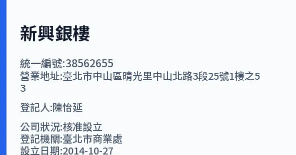 新興銀樓的照片-統編 38562655(臺北市) 公司登記資料與營業項目詳細圖表