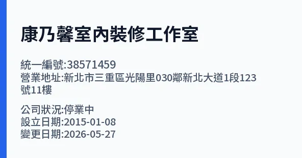 康乃馨室內裝修工作室的照片-統編 38571459(新北市) 公司登記資料與營業項目詳細圖表