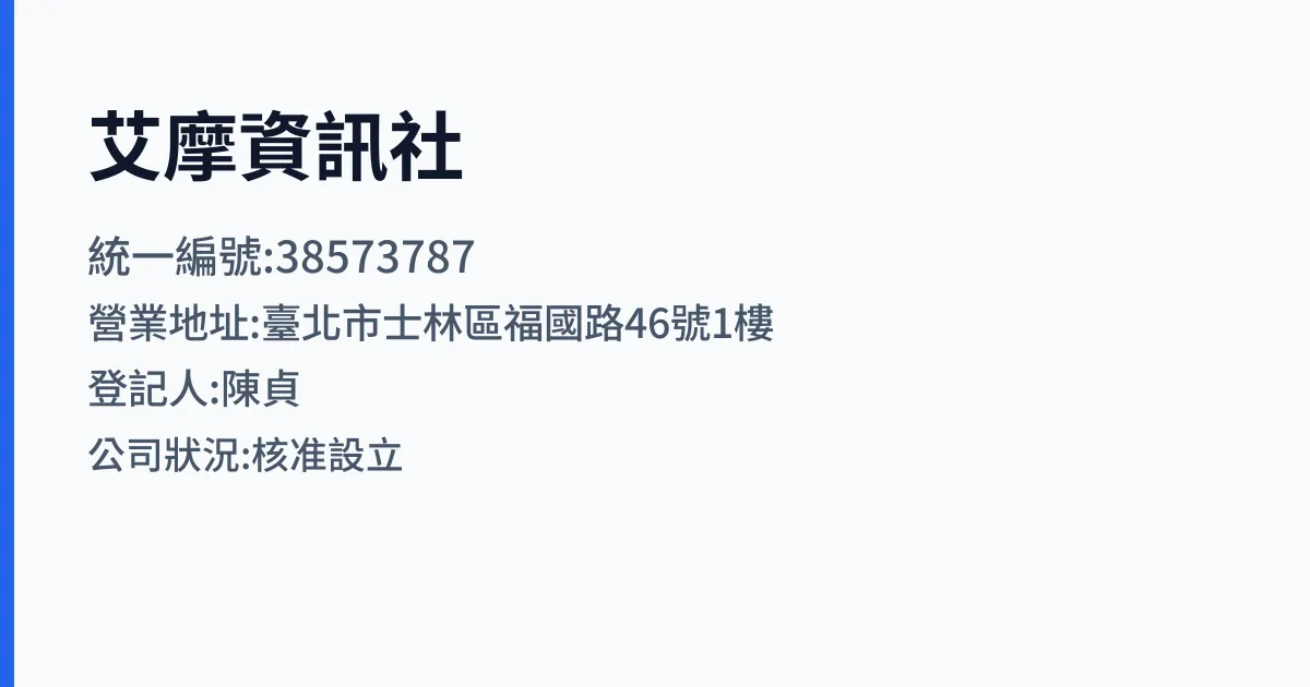 艾摩資訊社 - 統編 38573787(臺北市) 公司登記資料與營業項目詳細圖表