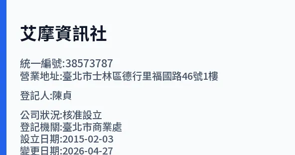 艾摩資訊社的照片-統編 38573787(臺北市) 公司登記資料與營業項目詳細圖表