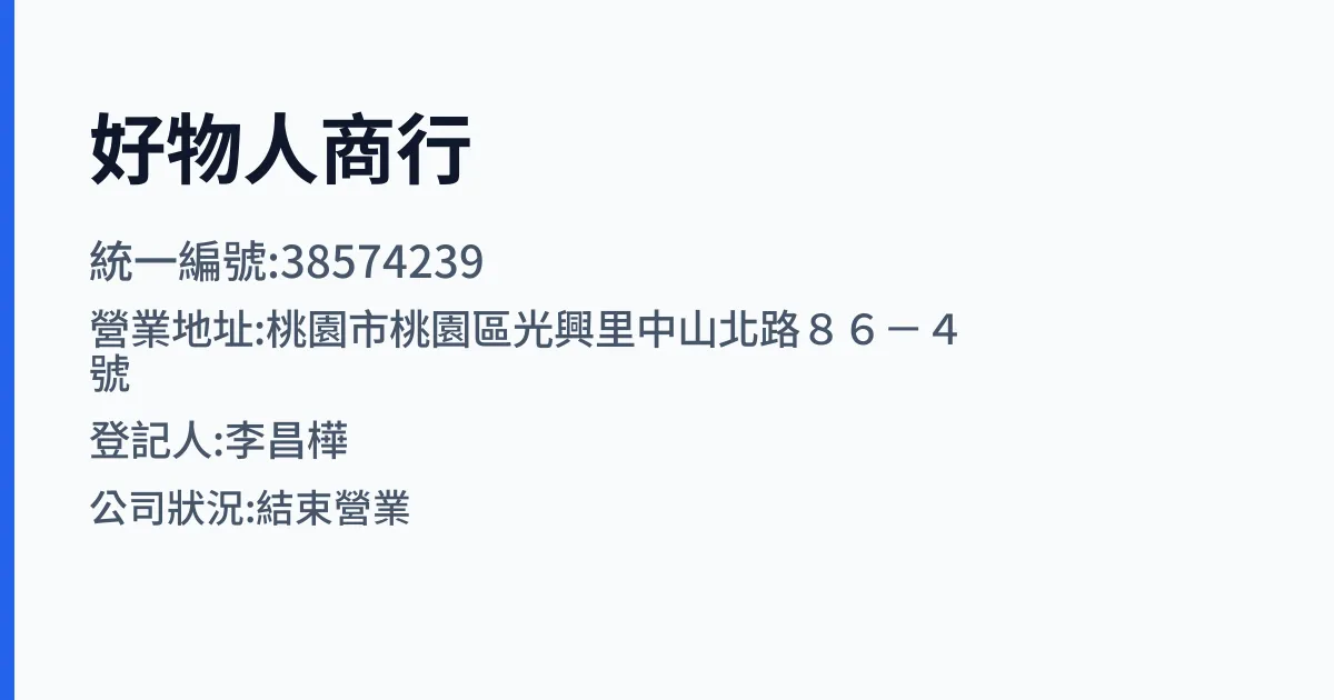 好物人商行 - 統編 38574239(桃園市) 公司登記資料與營業項目詳細圖表