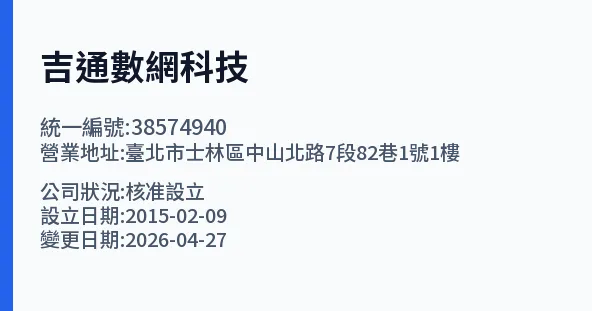 吉通數網科技的照片-統編 38574940(臺北市) 公司登記資料與營業項目詳細圖表