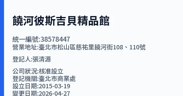 饒河彼斯吉貝精品館的照片-統編 38578447(臺北市) 公司登記資料與營業項目詳細圖表