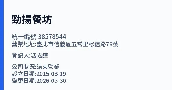 勁揚餐坊的照片-統編 38578544(臺北市) 公司登記資料與營業項目詳細圖表