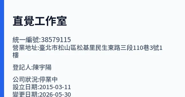直覺工作室的照片-統編 38579115(臺北市) 公司登記資料與營業項目詳細圖表