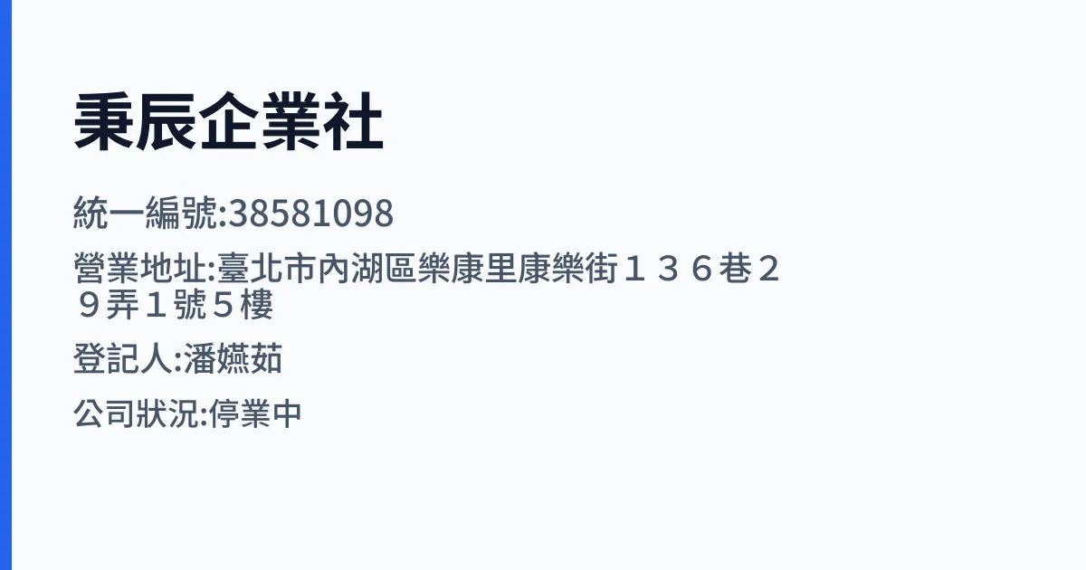 秉辰企業社 - 統編 38581098(臺北市) 公司登記資料與營業項目詳細圖表