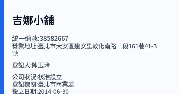 吉娜小舖的照片-統編 38582667(臺北市) 公司登記資料與營業項目詳細圖表