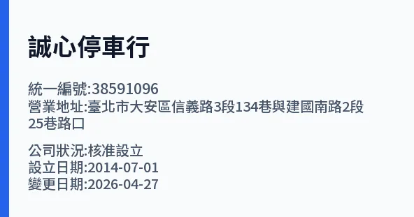 誠心停車行的照片-統編 38591096(臺北市) 公司登記資料與營業項目詳細圖表